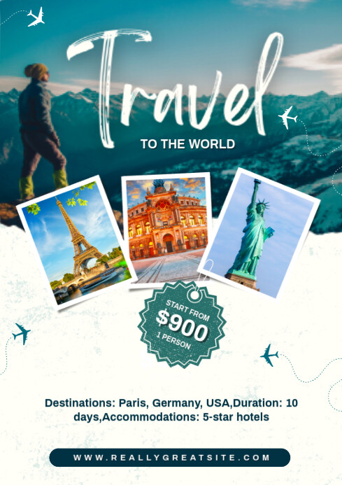 White And Green Travel To The World Flyer Template | PosterMyWall