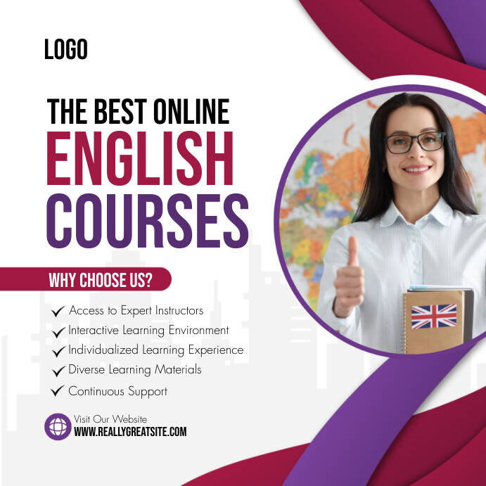 Plantilla de White And Maroon Modern Online English Course | PosterMyWall