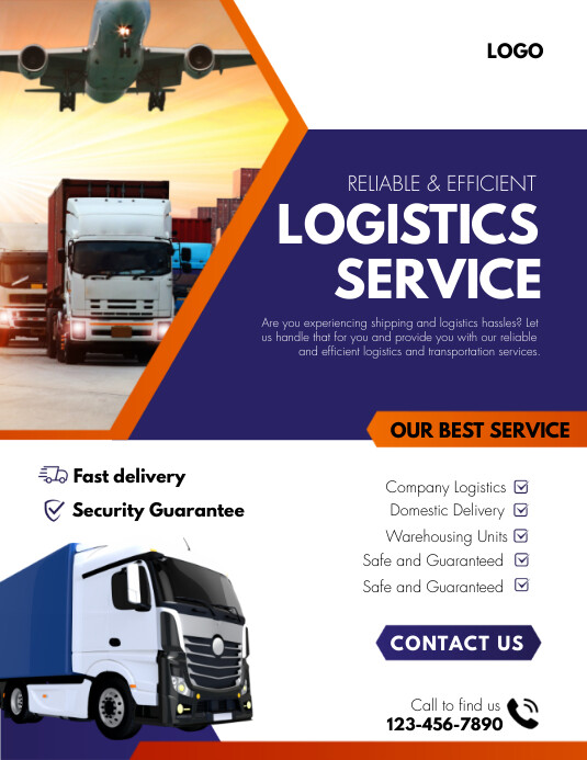 Plantilla de White And Navy Modern Logistics Service Flyer | PosterMyWall
