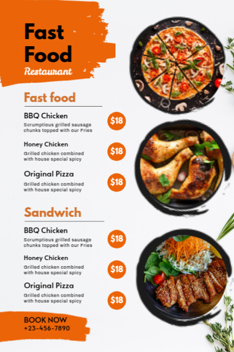 Plantilla de White And Orange Fast Food Menu Poster | PosterMyWall