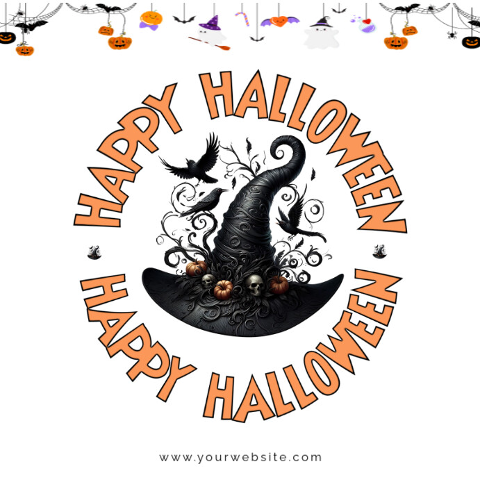 White and orange happy Halloween Witch Hat Instagram post Template ...