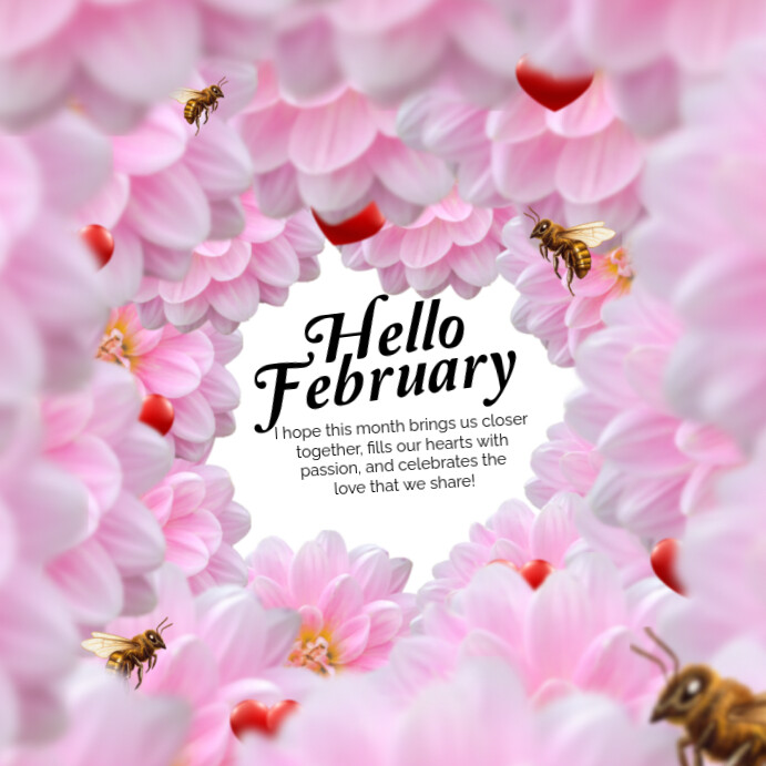 White and Pink Illustrated Floral Happy New Month February Instagram ...