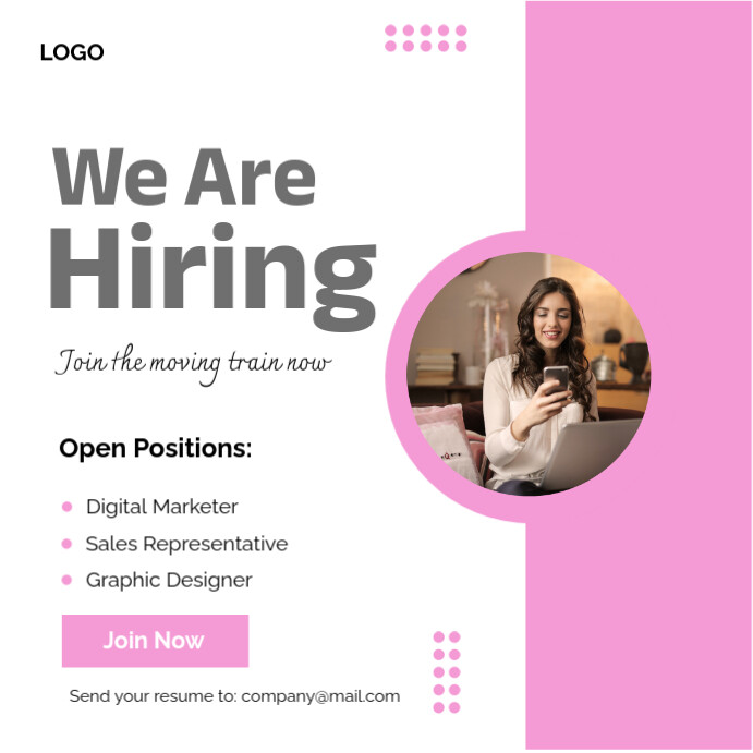 Modèle White and Pink Job Hiring Instagram Poster | PosterMyWall