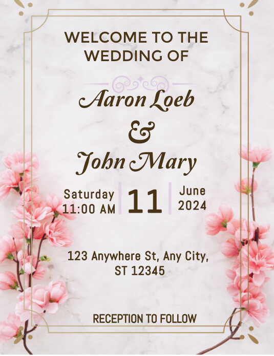 White and pink Pastel Wedding Invitation Card Template | PosterMyWall