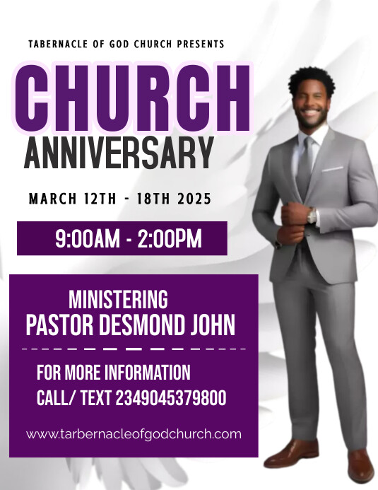 White and purple church event flyer Template | PosterMyWall