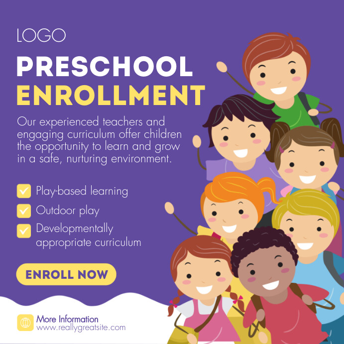 White and Purple Playful Preschool Enrollment Template | PosterMyWall