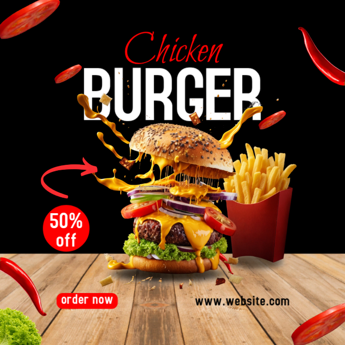 White and red Burger Social Media Graphic - Presentation (1080px × ...