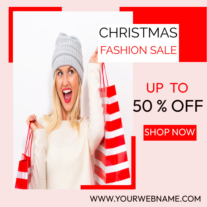 WHITE AND RED CHRISTMAS SALE 50 % OFF Template | PosterMyWall