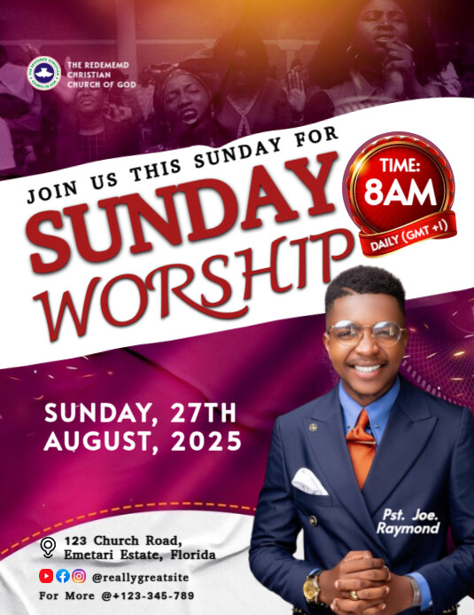 White and Red Maximalist Sunday Worship Flyer Template Flyer (us Letter ...