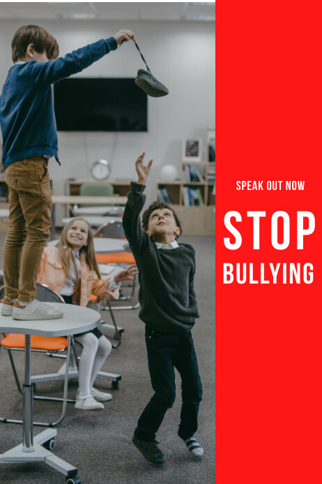 White and red minimalist Stop bullying poster Template | PosterMyWall