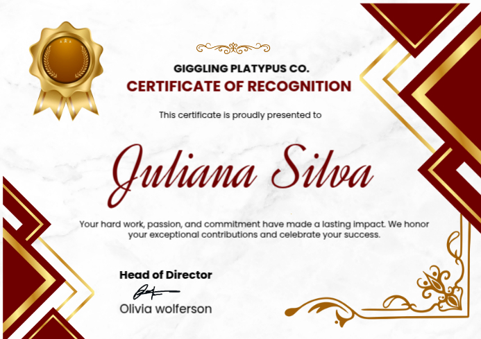 White and Red Modern Certificate of Recognition Template | PosterMyWall