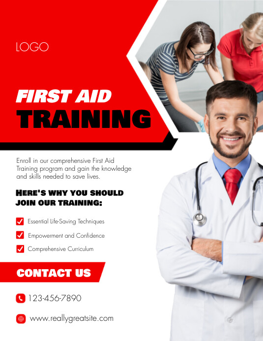 Copy of White and Red Modern First Aid Training Flyer | PosterMyWall
