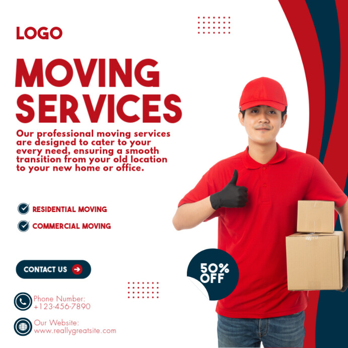 White and Red Modern Moving Services Facebook Template | PosterMyWall