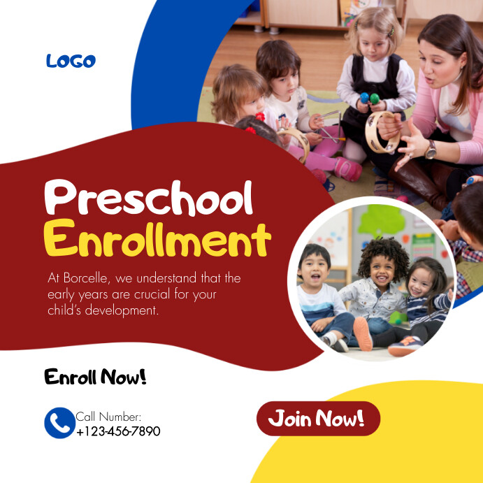 White and Red Modern Preschool Enrollment Ins เทมเพลต | PosterMyWall