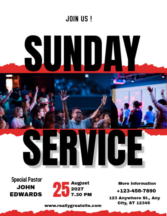 Copy of White And Red Modern Sunday Service Poster Flyer (us Letter ...