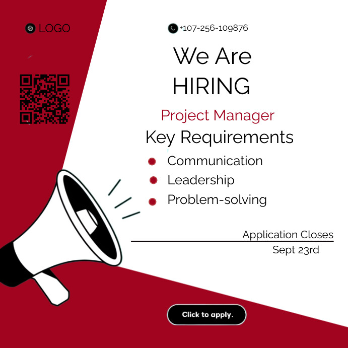 White and red Professional We're Hiring Inst Template | PosterMyWall