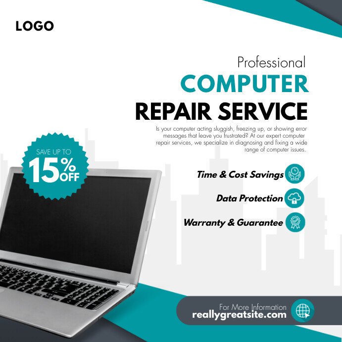 Copy of White And Teal Modern Computer Repair Service | PosterMyWall