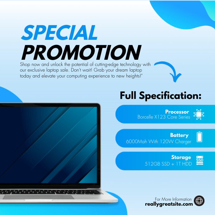 Copy of White And Teal Modern Laptop Special Promotio | PosterMyWall