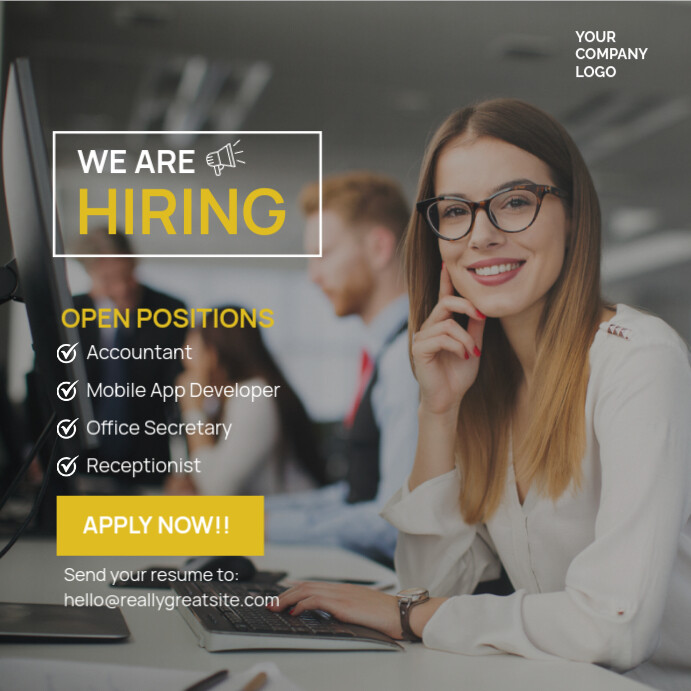 White and Yellow Modern Minimalist Job Hiring Instagram Post Template ...