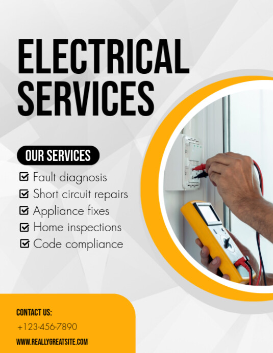 Plantilla de White And Yellow Professional Electrical Services Flyer ...