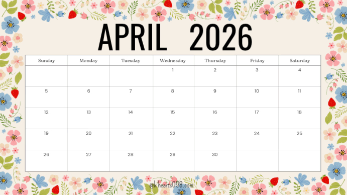 White April 2026 Calendar Presentation Template | PosterMyWall