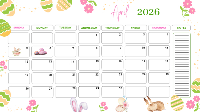 Plantilla de White April 2926 Calendar Digital Display (16:9 ...