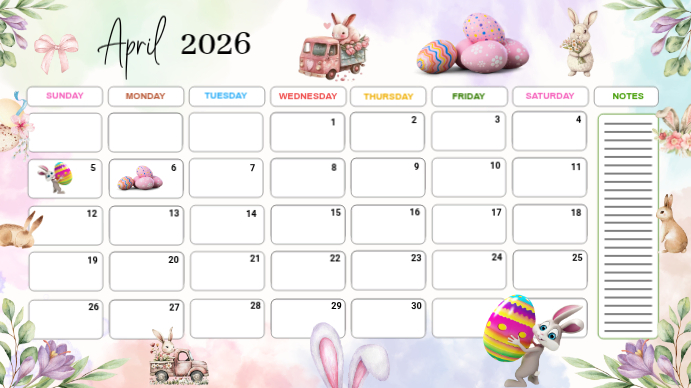 White April Calendar Digital Display (16:9) Template | PosterMyWall