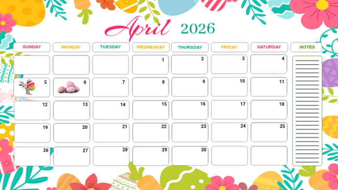 White April Calendar Schedule Digital Display (16:9) Template ...