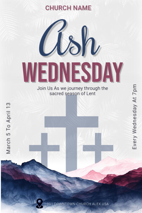 White Ash Wednesday Banner 4' × 6' Template | PosterMyWall