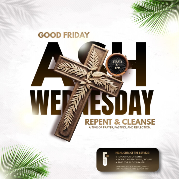 White Ash Wednesday Instagram Post Template | PosterMyWall