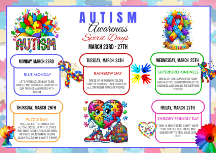 White Autism Awareness Spirit Week A6 Template | PosterMyWall