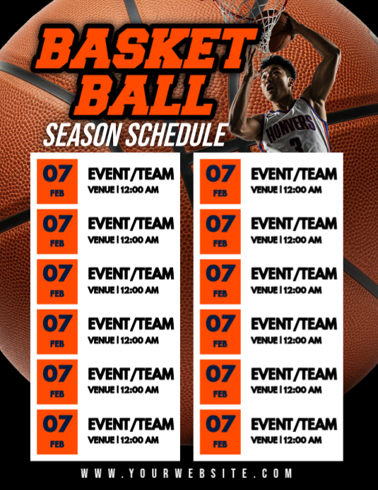 Plantilla de White Basketball Season Schedule Flyer | PosterMyWall