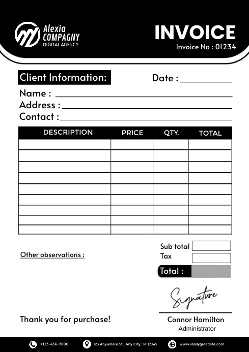 White Basé Sur Une Liste Invoice A4 Template | PosterMyWall