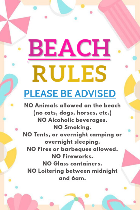 White Beach Rules Poster Template | PosterMyWall