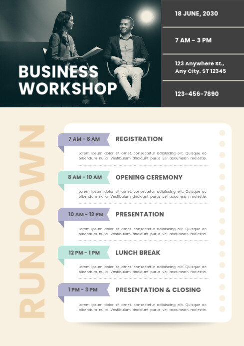 White Berbasis Daftar Business Event Rundow A4 Template | PosterMyWall