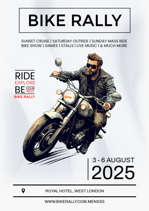 White Bike Rally Poster A4 Template | PosterMyWall