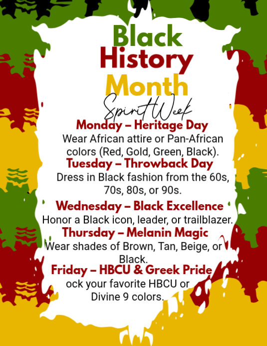 White Black History Month Spirit Week Flyer Template | PosterMyWall