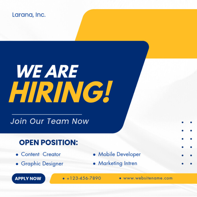 White Blue & Yellow We Are Hiring Instagram Post Template | PosterMyWall