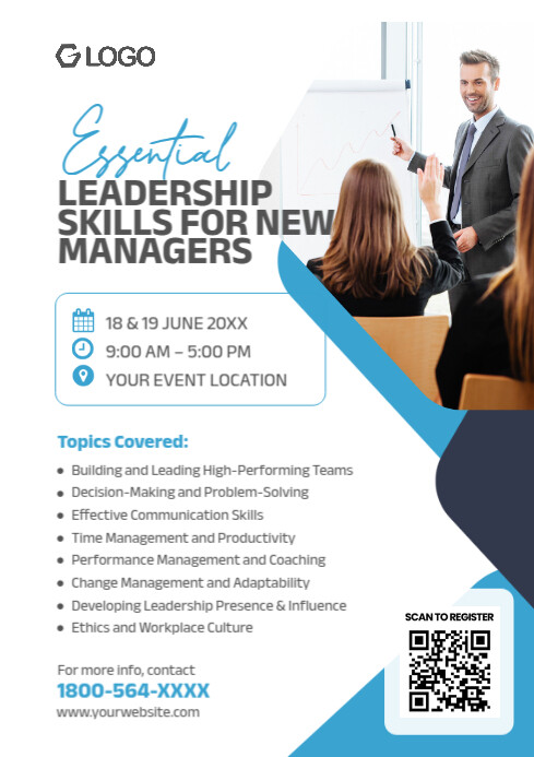White Blue Professional Essential Leadership Training Flyer Poster A4 ...