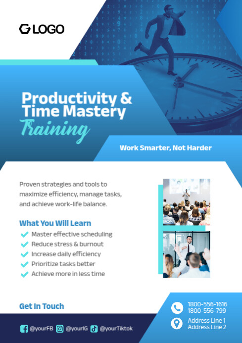 White Blue Professional Productivity Training Poster Flyer A4 Template ...