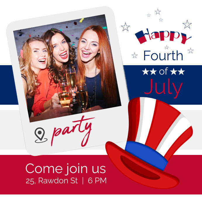 White Blue Red Joyful Happy Fourth Of July In Template | PosterMyWall