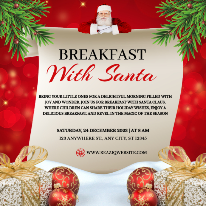 White Breakfast With Santa Instagram Post Template | PosterMyWall