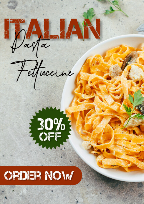 White Brown Delicious Pasta Flyer Template | PosterMyWall