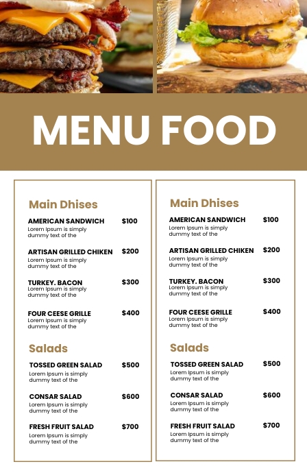 White Brown Minimalist Fast Food Menu Template | PosterMyWall