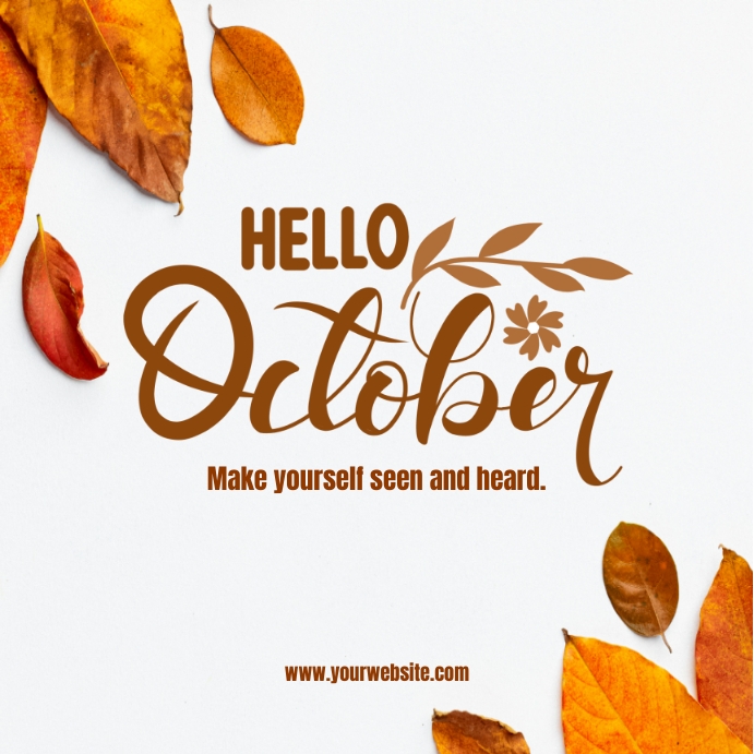 Copy of white brown modern Hello October Facebook Pos | PosterMyWall
