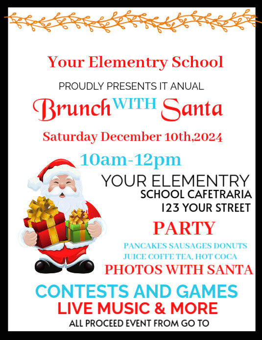 White Brunch With Santa Vedio Flyer (us Letter) Template | PosterMyWall
