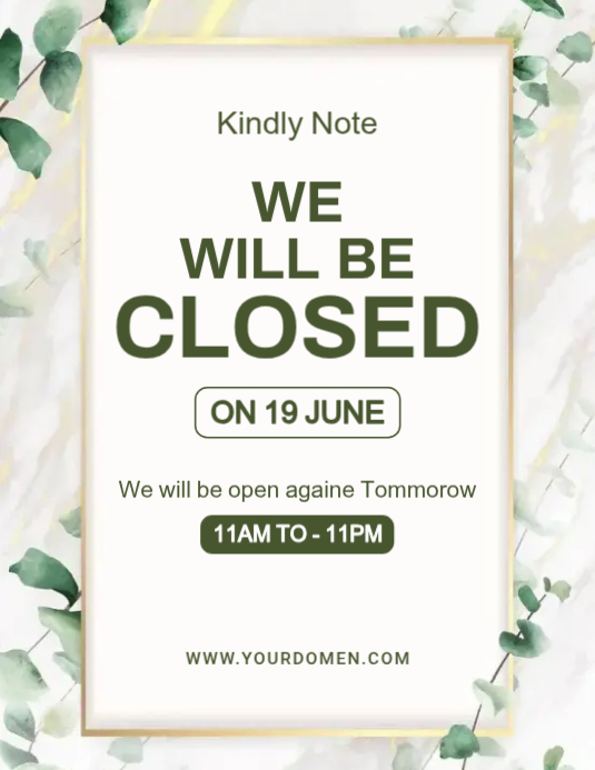Plantilla de White Business Closure Notice Flyer | PosterMyWall