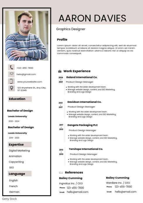 Plantilla de White C.v A4 Graphics Designer A4 | PosterMyWall