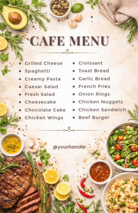 White Cafe Menu Tabloid Template | PosterMyWall