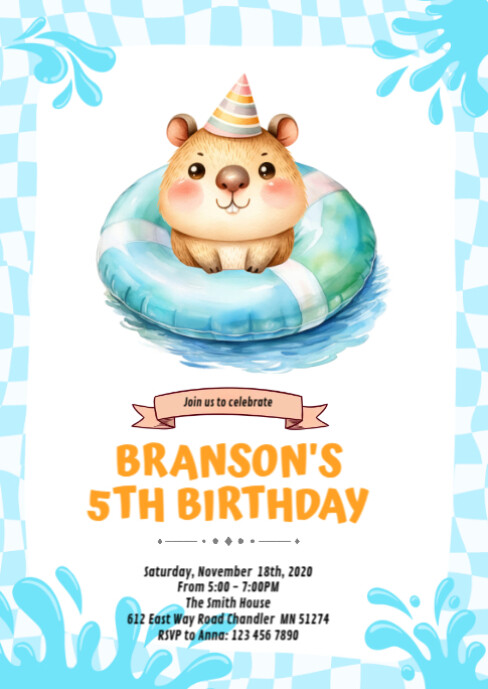 Copy of White Capybara Pool Party Invitation | PosterMyWall